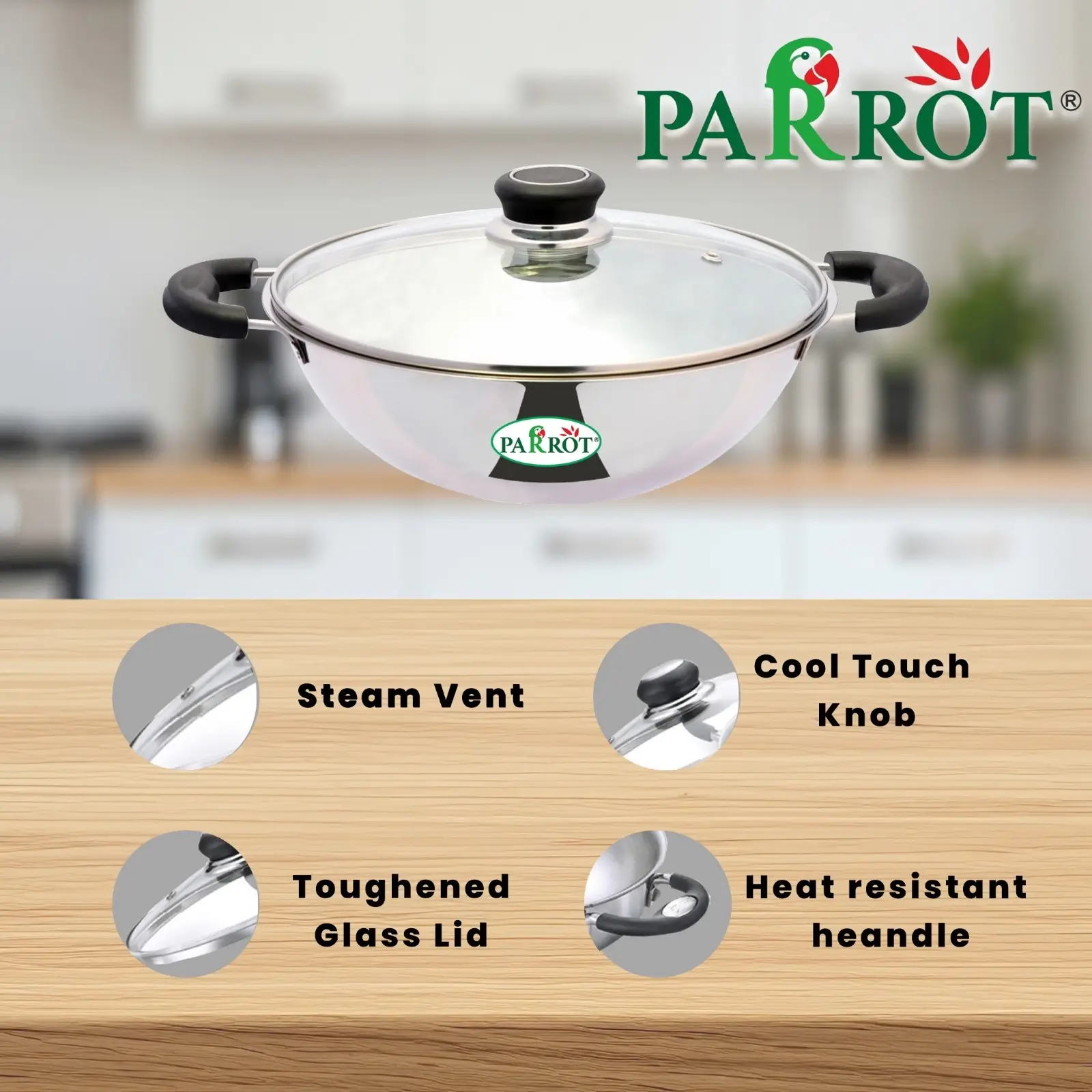Premium Stainless Steel Kadai – Durable & Versatile Cookware | Parrot